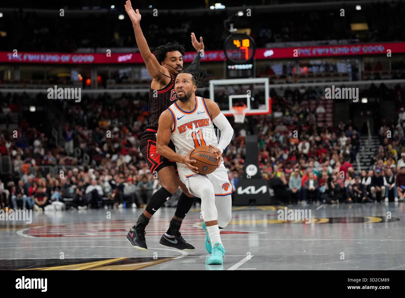 Chicago Bulls guard Tre Jones, back, guards against New York Knicks ...