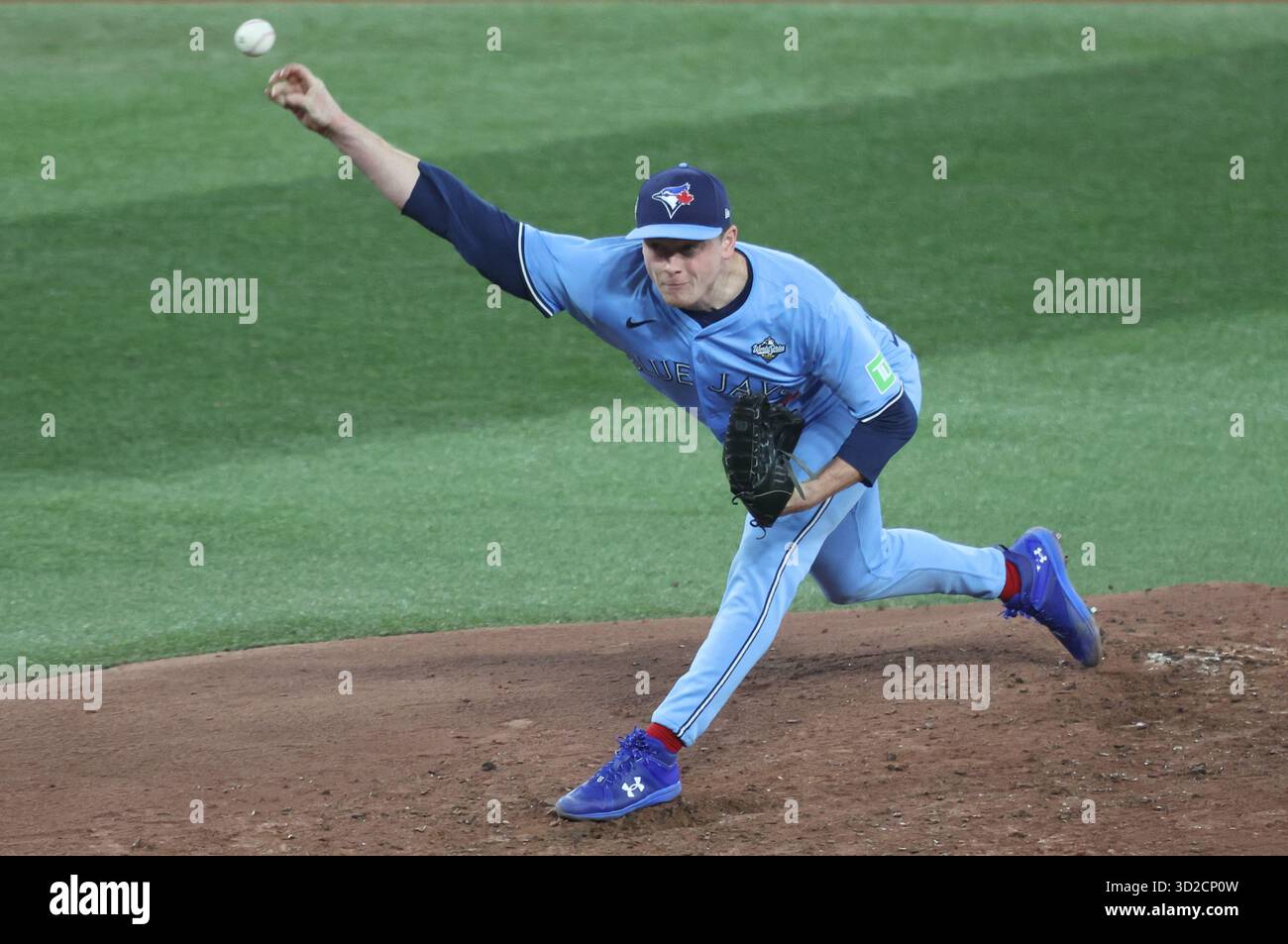 Toronto Blue Jays pitcher Louis Varland (77) throws in the seventh ...