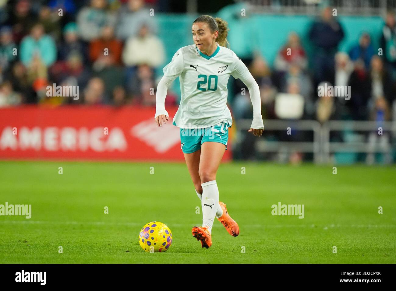 New Zealand forward Indiah-Paige Riley kicks the ball during the first ...