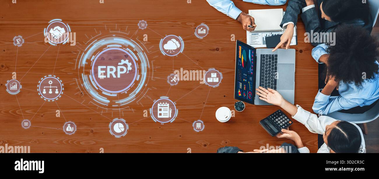 ERP icons show management, integration, and business process. ERP ...