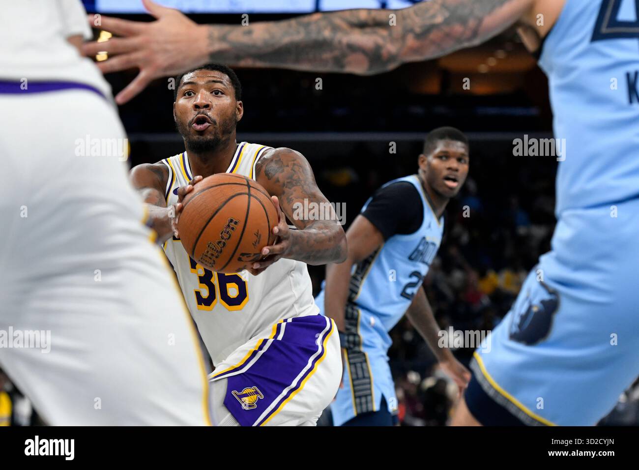 Los Angeles Lakers guard Marcus Smart (36) handles the ball ahead of ...