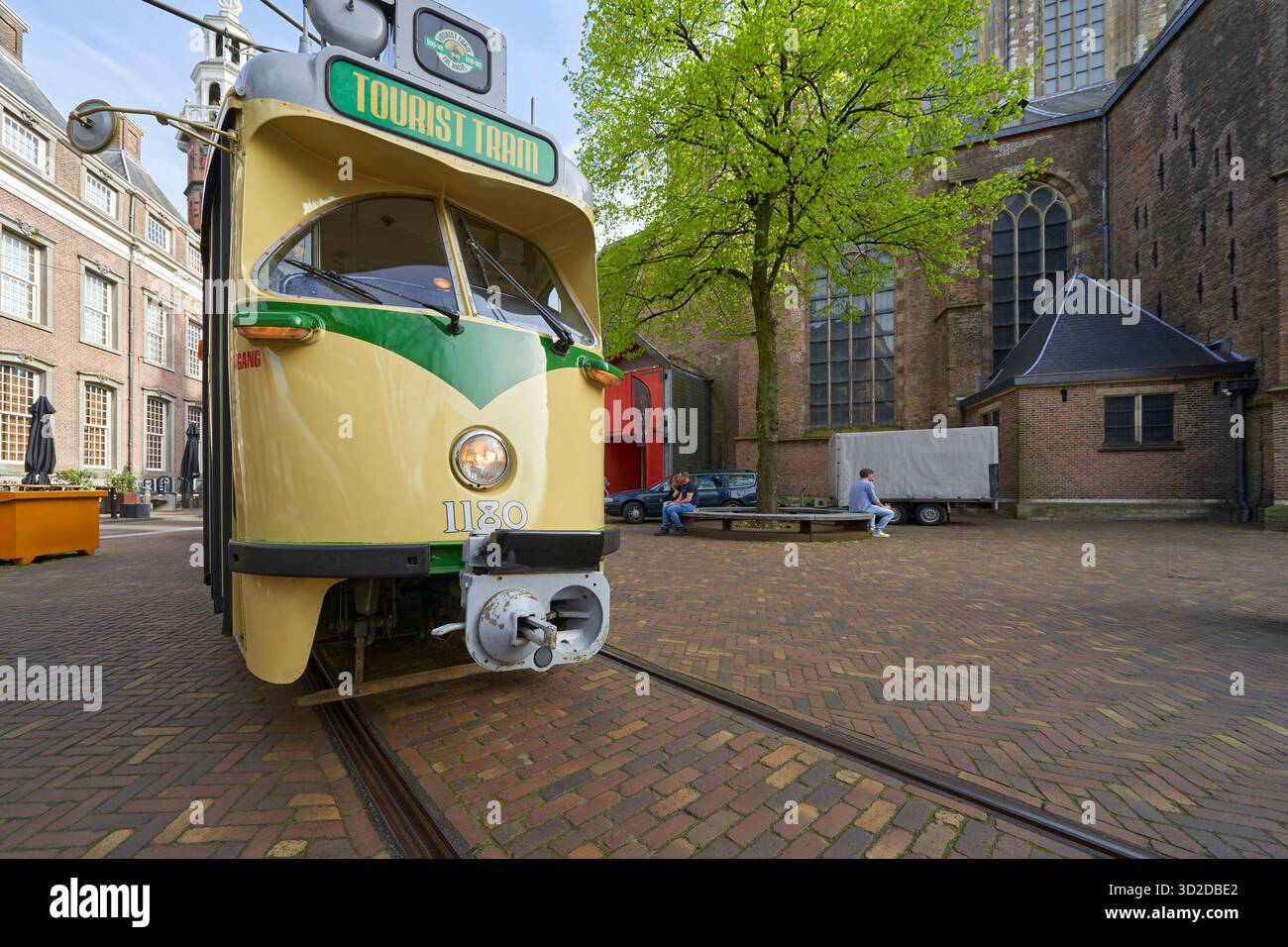 Hop on hop off touristic tram in the center of the Hague, Netherlands ...