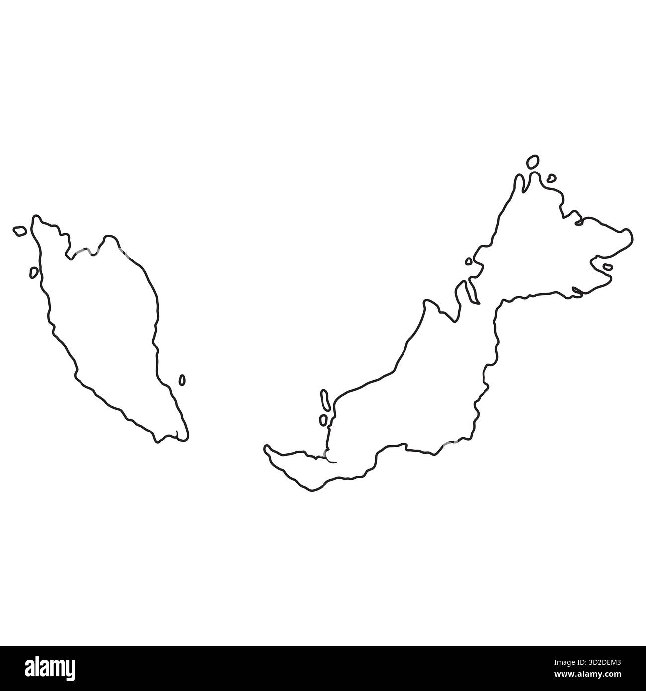Malaysia outline map with Peninsular and Borneo regions separated ...