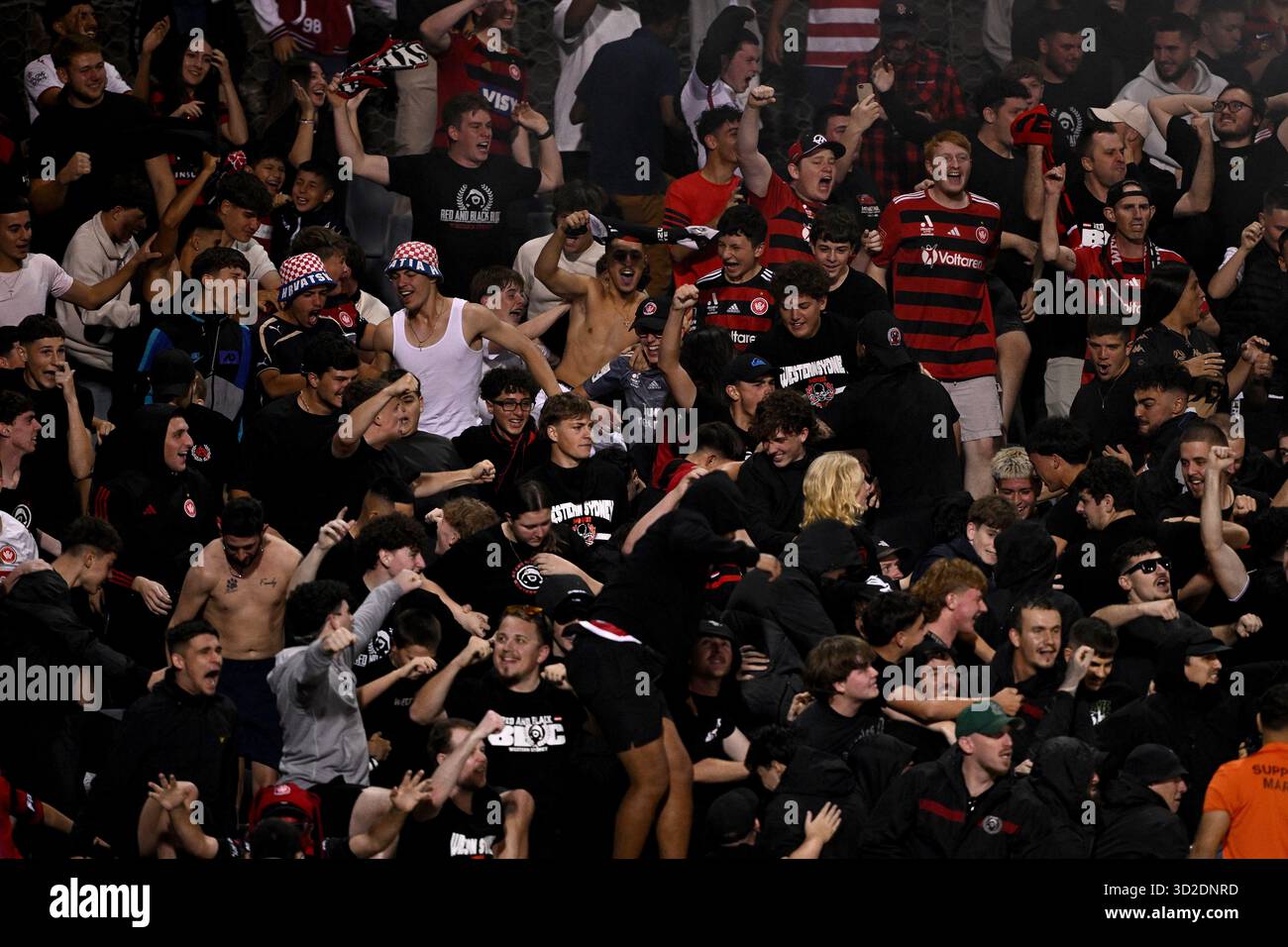 Wanderers supporters celebrate a Anthony Pantazopoulos goal during the ...