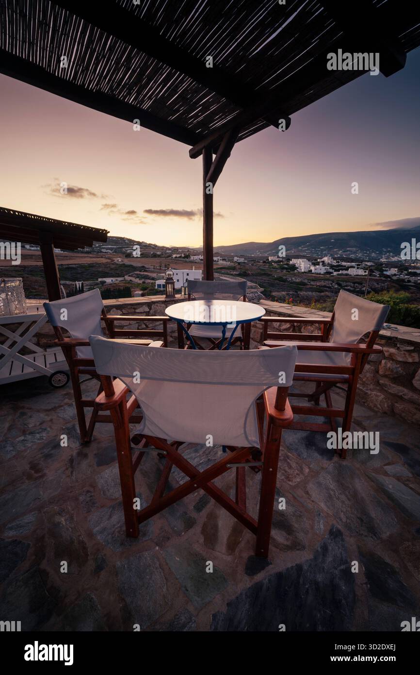 Golden hour at dawn on the terrace of a holiday home in Krotiri ...