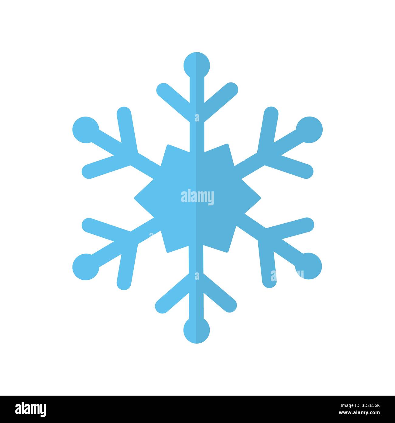 Clean blue snowflake illustration with six symmetrical branches and ...