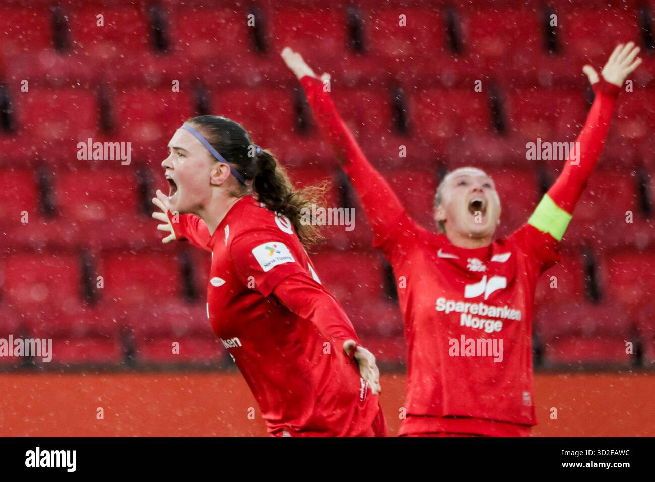Bergen 20251101. Brann's Signe Gaupset celebrates after the 1-0 goal ...