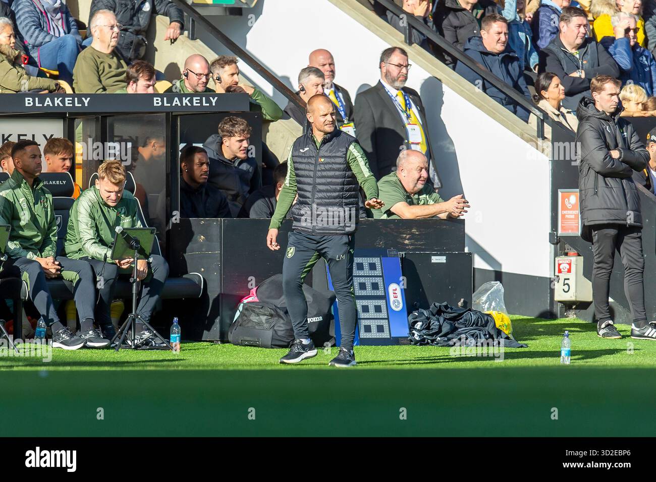 Norwich City Manager, Liam Manning, on the touchline during the Sky Bet ...