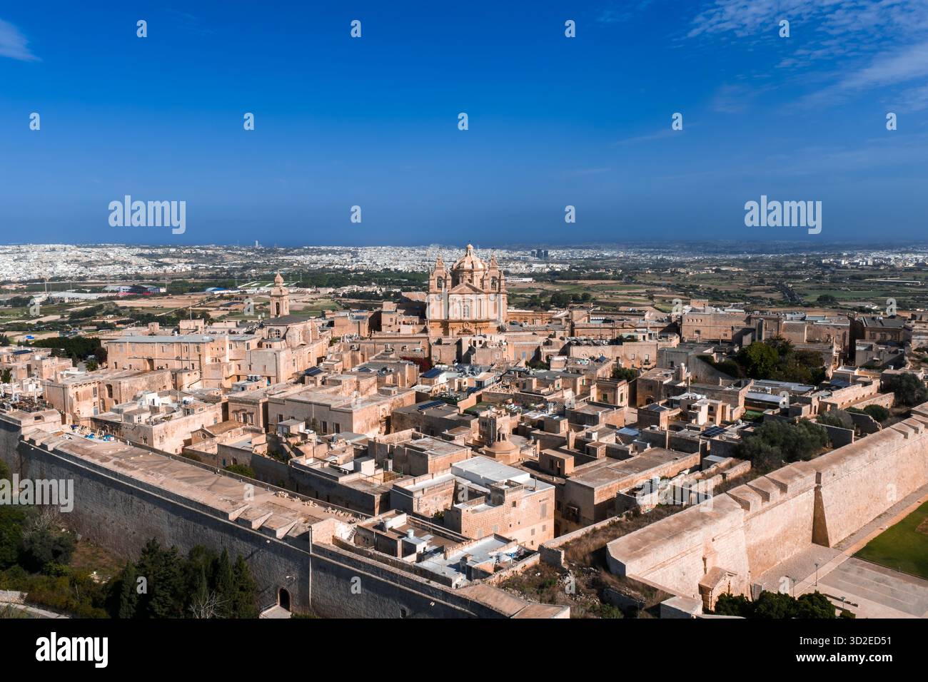Aerial high angle view of Mdina, Malta with St. Pauls Cathedral Stock ...