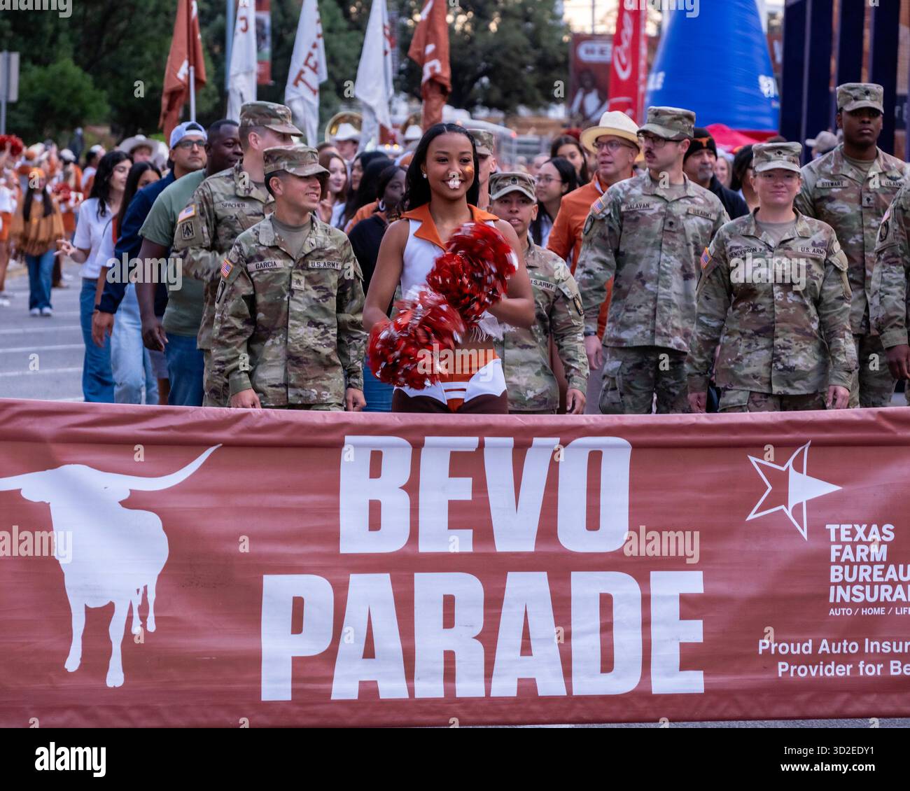 Nov 1, 2025. The Spirit Team of the Texas Longhorns leading the US Army ...