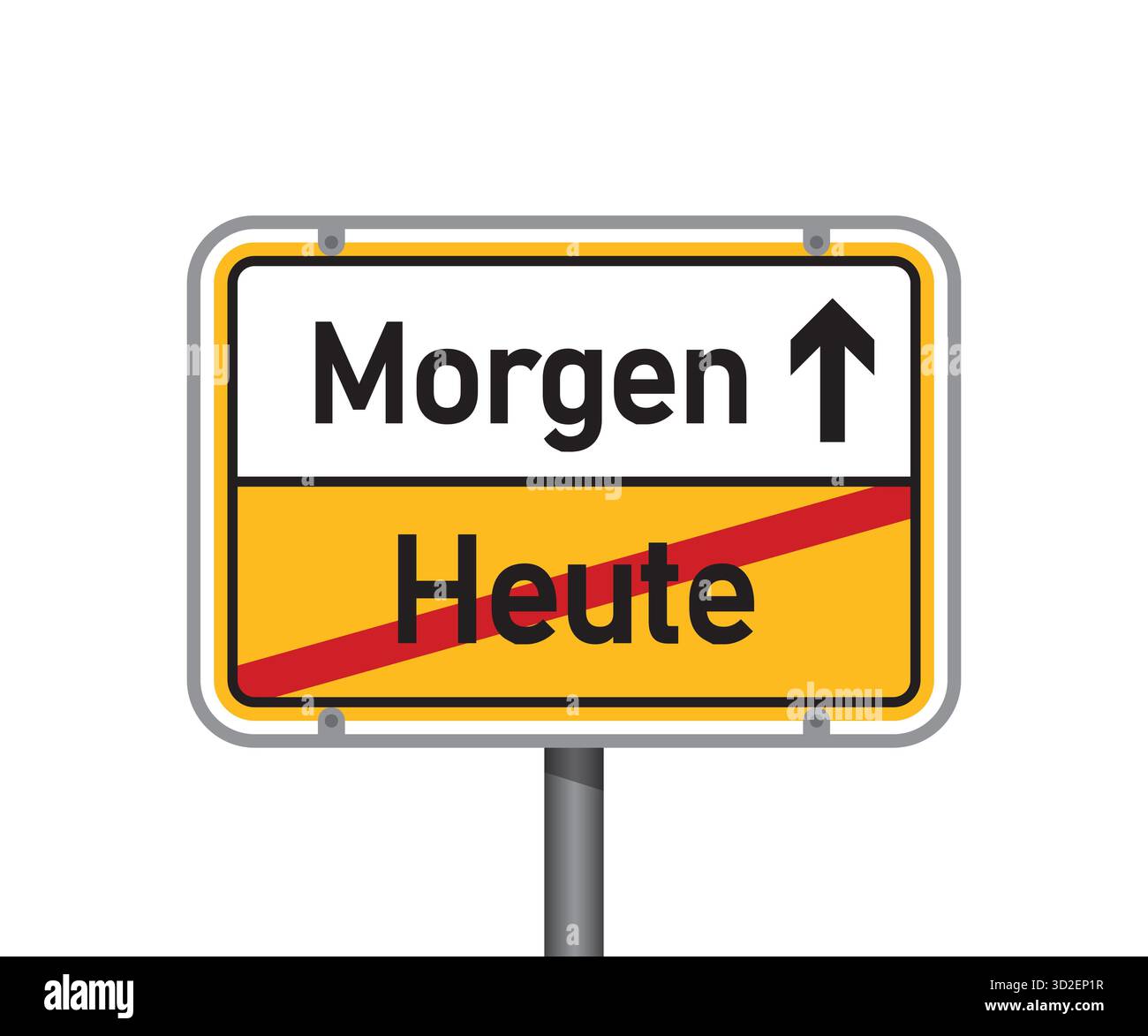 yellow traffic sign with german words tomorrow and today isolated ...