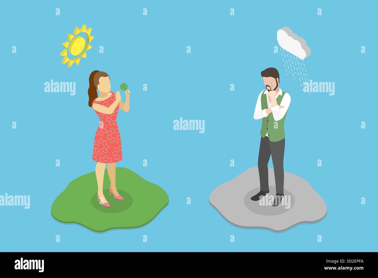 3D Isometric Flat Illustration of Lucky And Unlucky People, Stressed ...