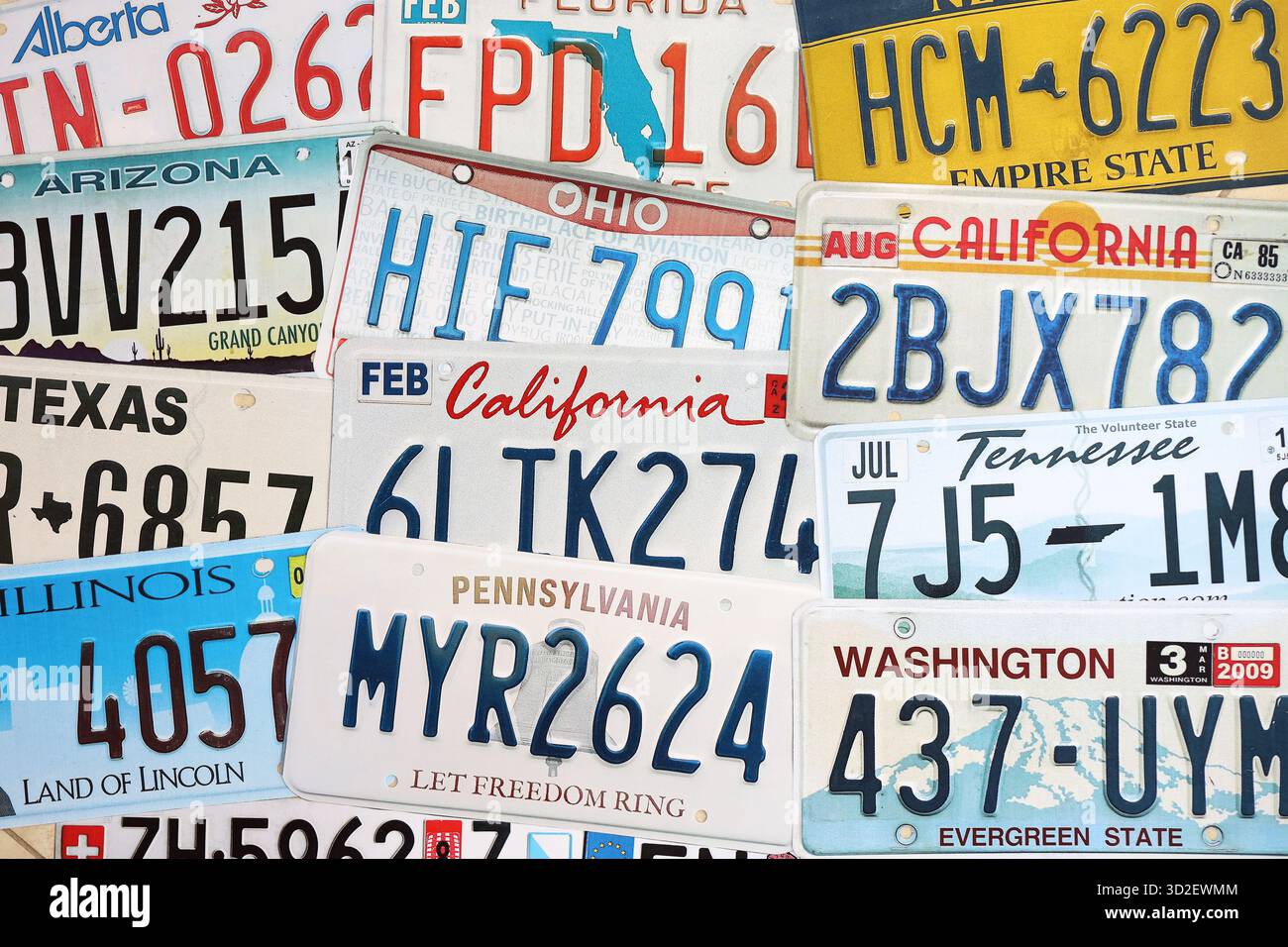 KYIV, UKRAINE - OCTOBER 18, 2025 Many US license plates of different ...