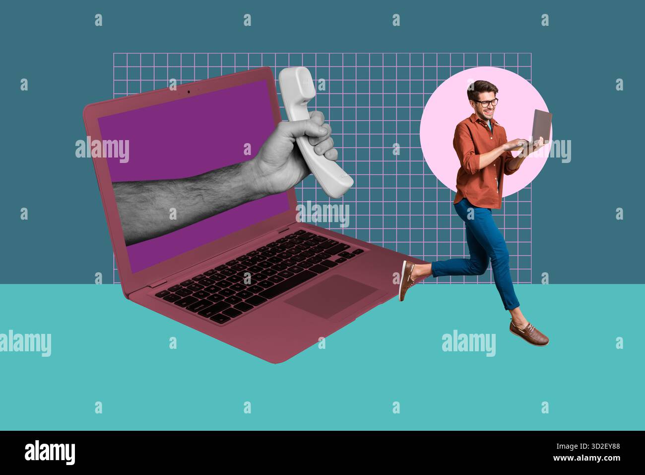 Collage of person choosing between digital worlds of modern technology ...