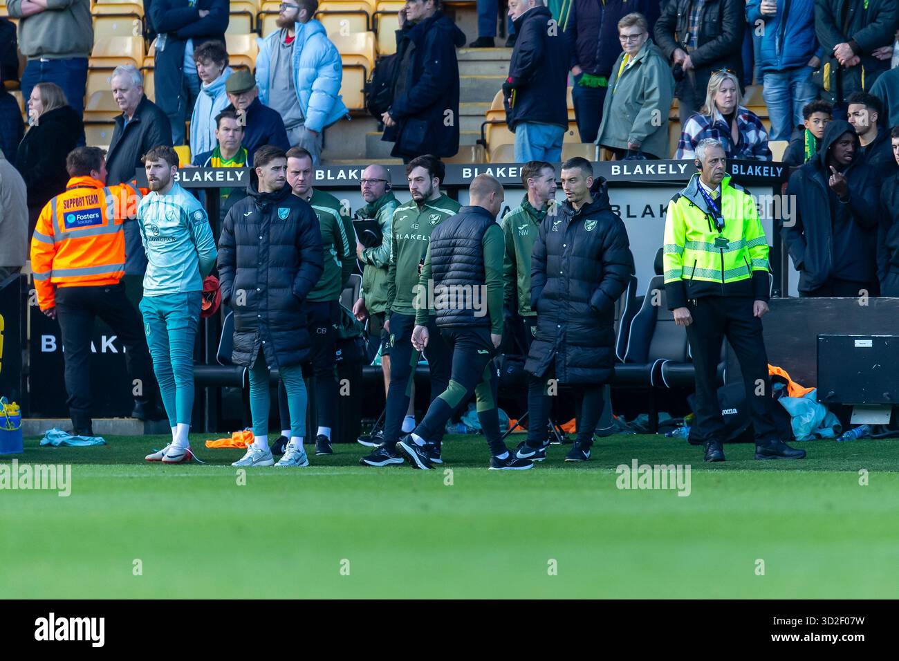 Norwich City Manager, Liam Manning, walks off the pitch after the Sky ...
