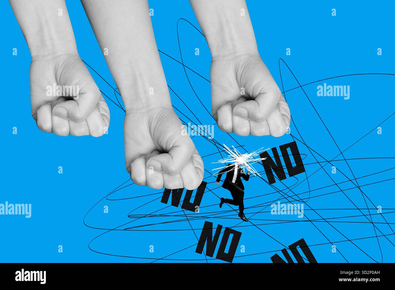 Full art image poster 3d banner collage of human hands show fist ...