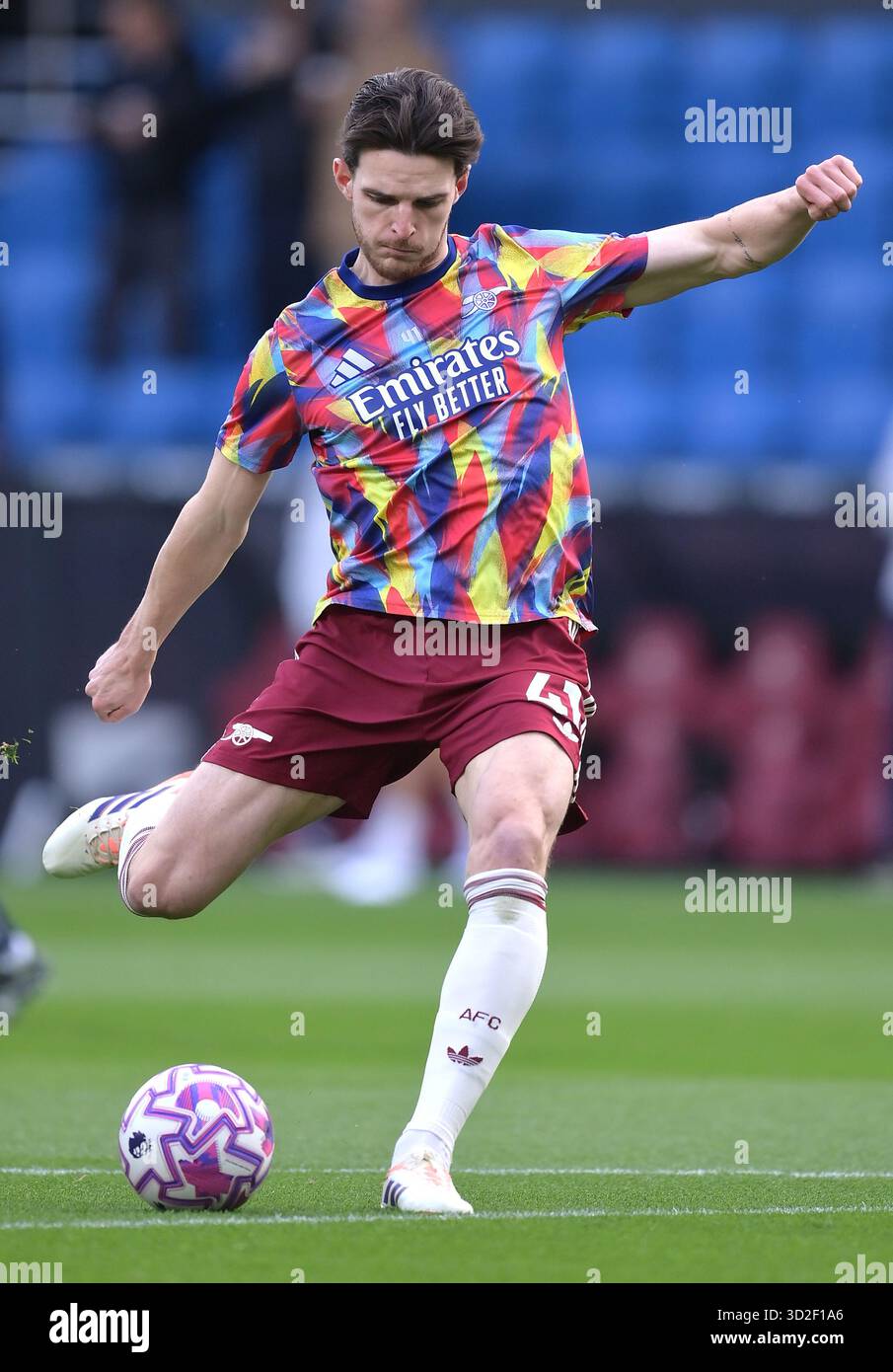 Arsenal's Declan Rice warming up prior to kick-off before the Premier League match at Turf Moor ...
