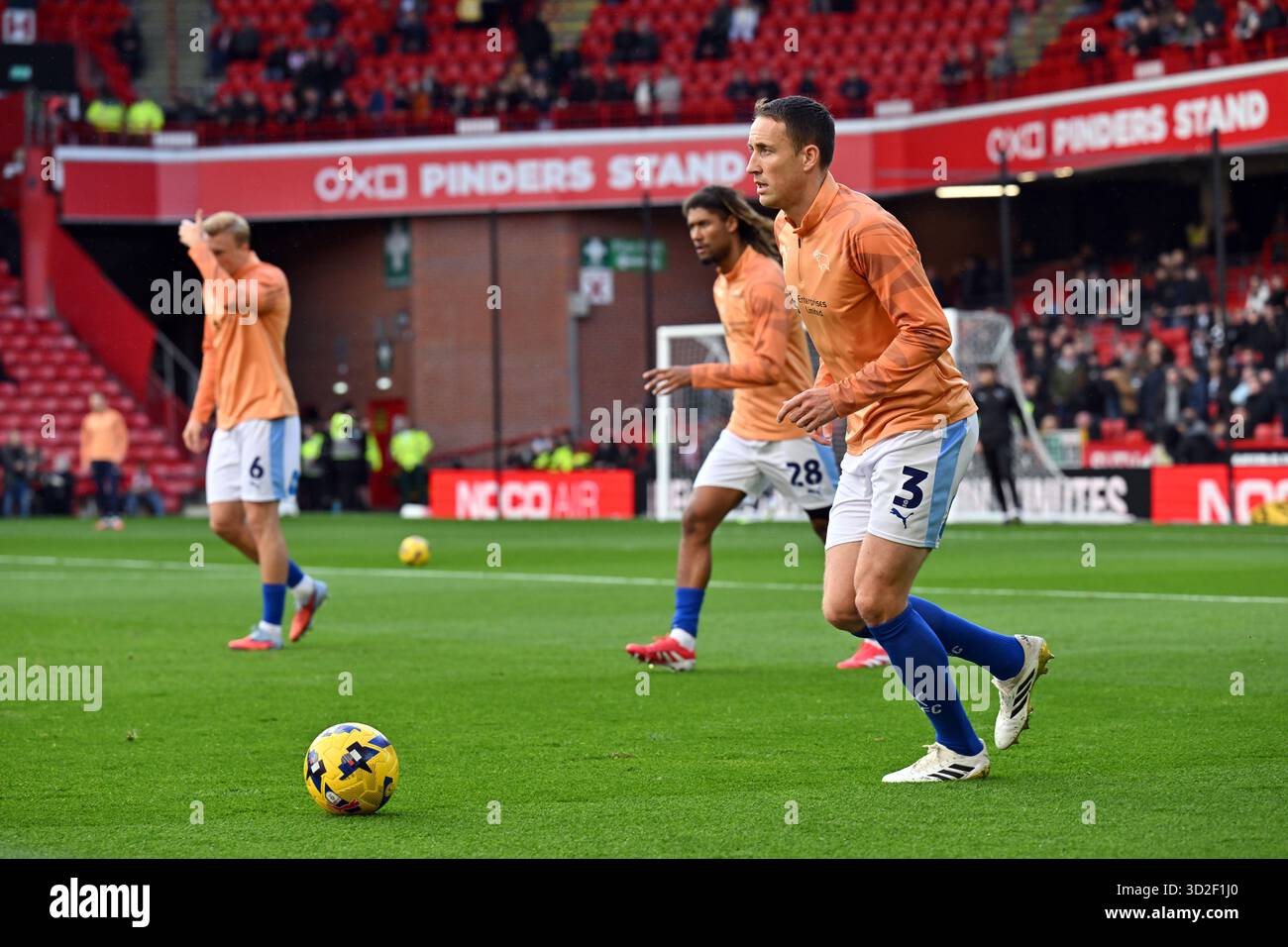 Derby County's Craig Forsyth warms up during the Sky Bet Championship ...