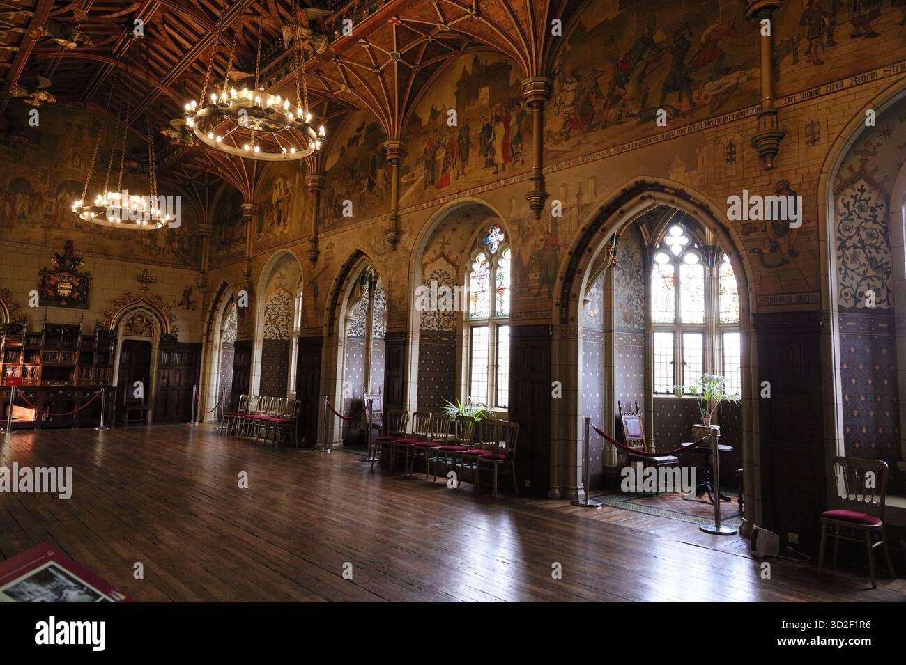 Gothic style windows and vaulted ceilings define the Banqueting Hall of ...