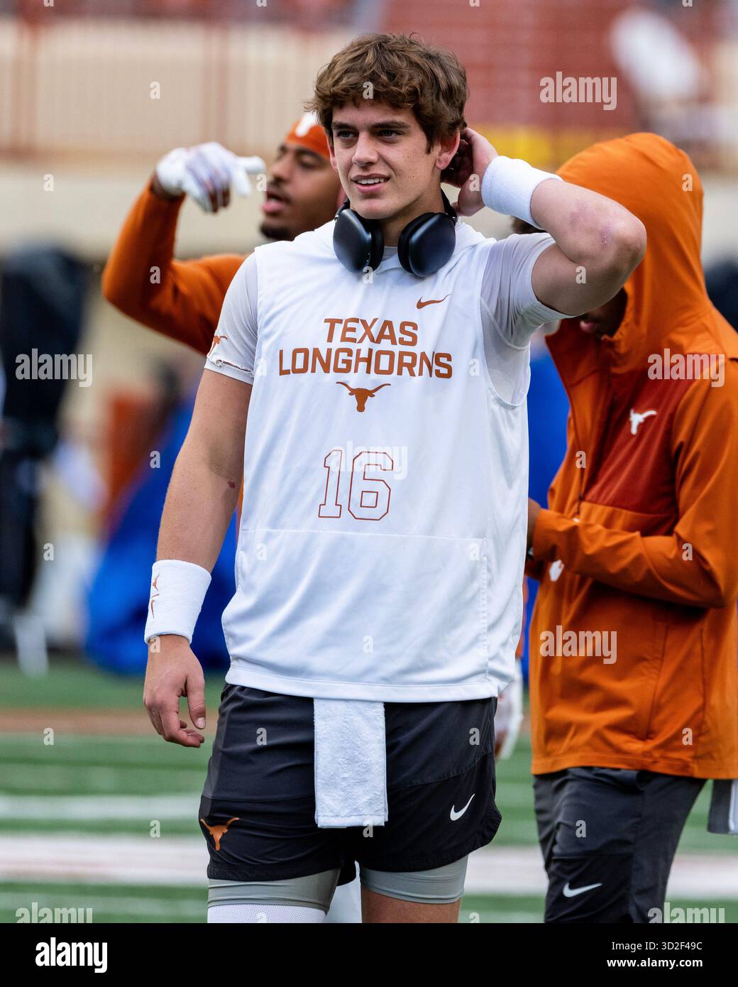 Nov 1, 2025. Arch Manning (16) of the Texas Longhorns during pre game ...