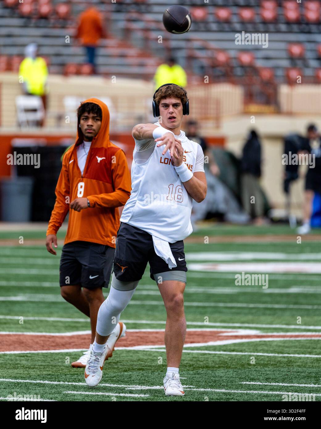 Nov 1, 2025. Arch Manning (16) of the Texas Longhorns during pre game ...