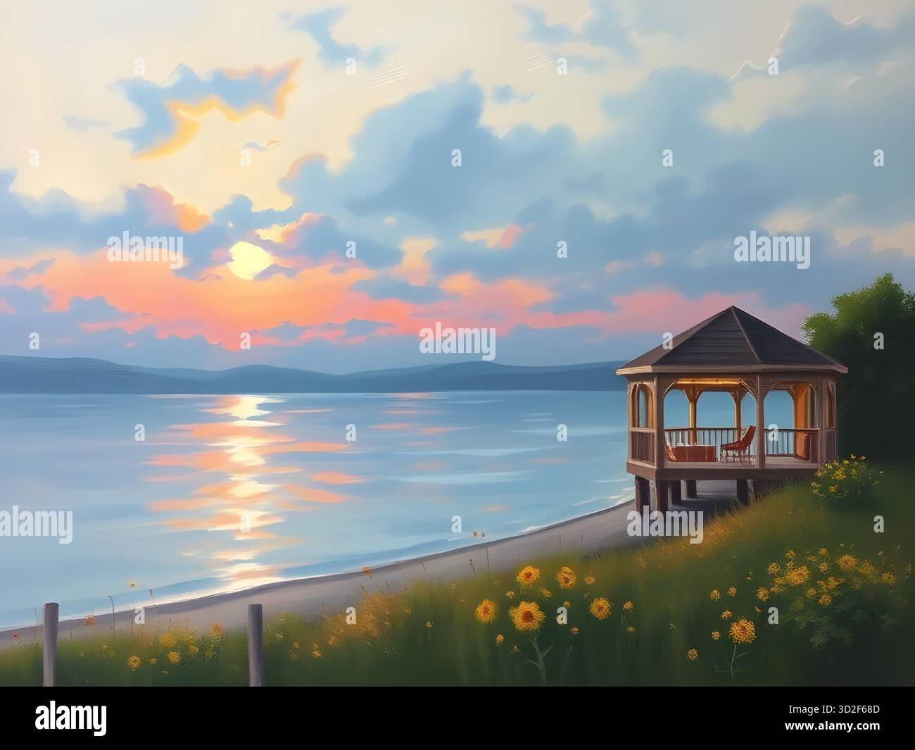 evening sunset landscape natural painting, sunset art, scenic view ...