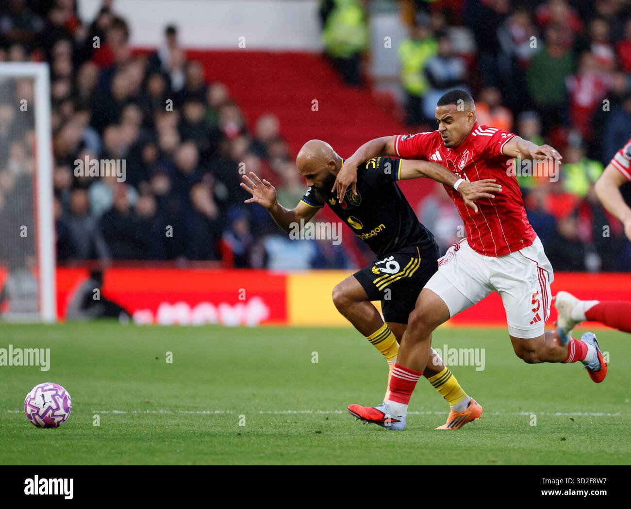 Manchester United's Bryan Mbeumo (left) and Nottingham Forest's Murillo ...
