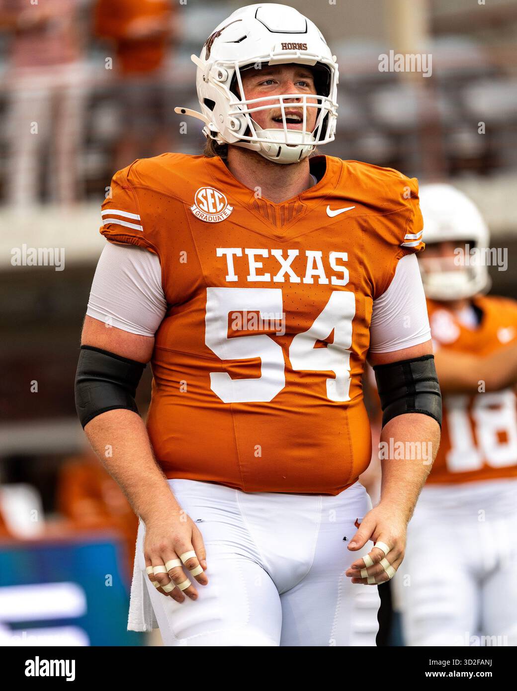 Texas, USA. 1st Nov, 2025. Cole Hutson (54) of the Texas Longhorns ...