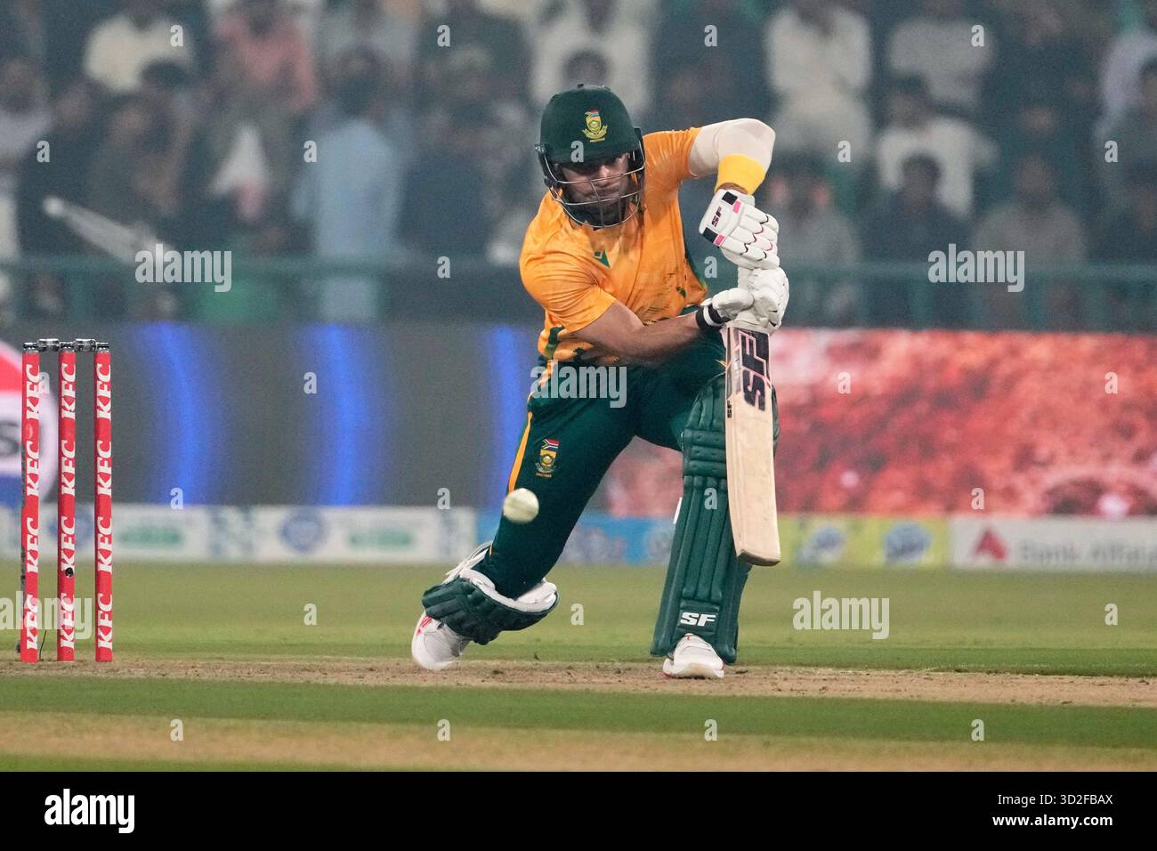 South Africa's Reeza Hendricks plays a shot during the third T20 ...