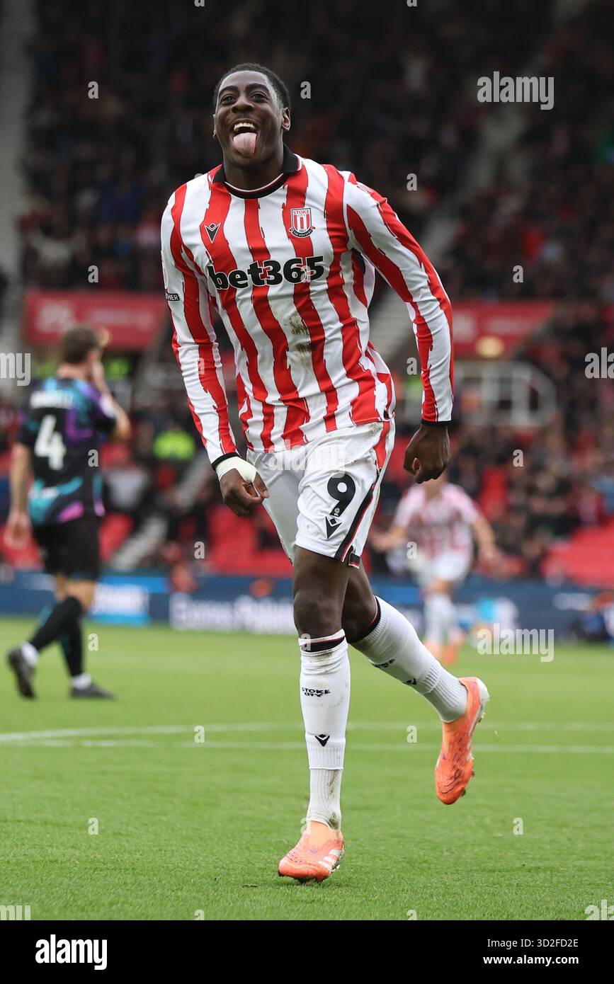 Stoke City's Divin Mubama celebrates scoring their side's second goal ...