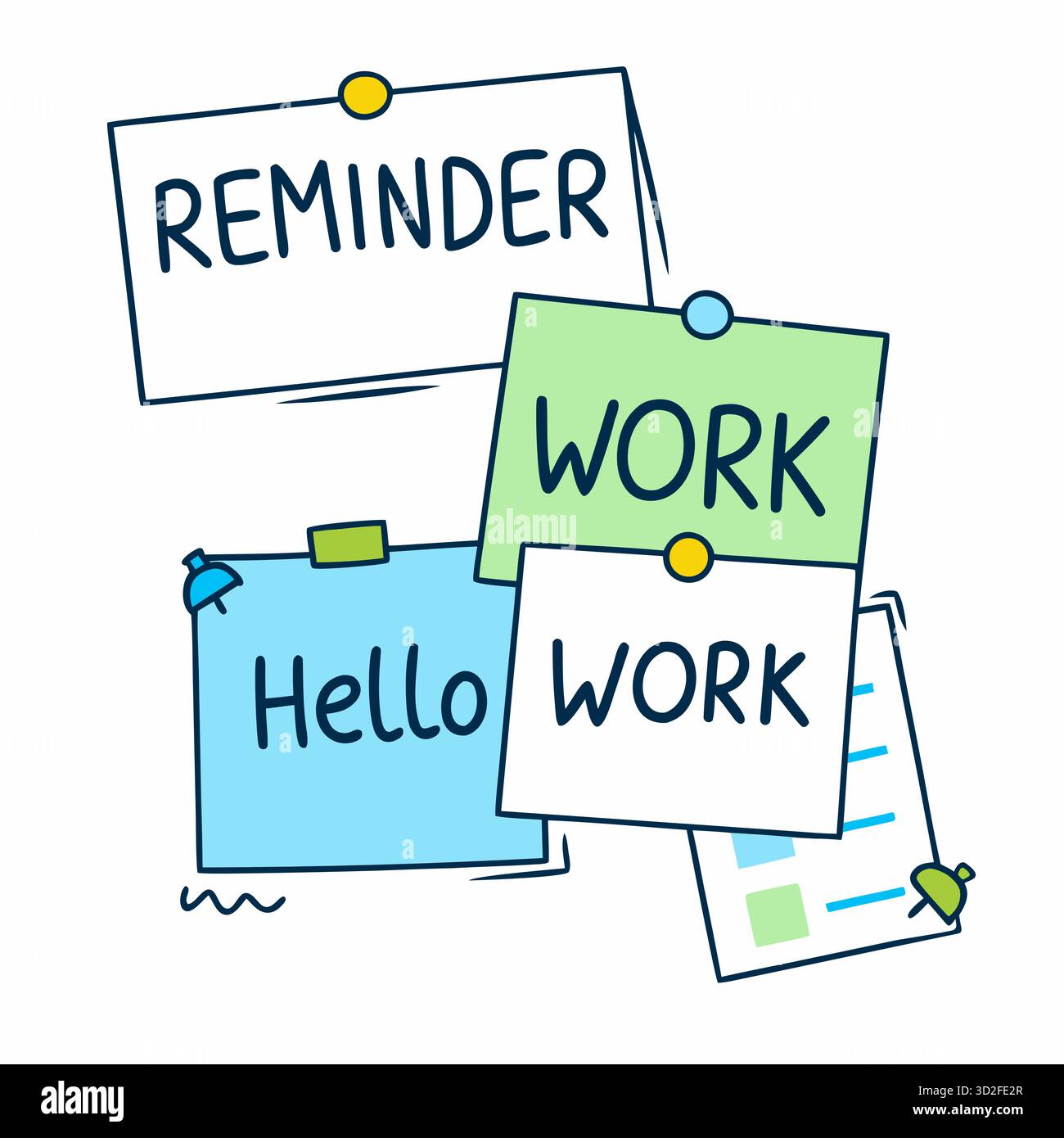 Reminder notes, work, checklist. Hand-drawn illustration of colorful ...