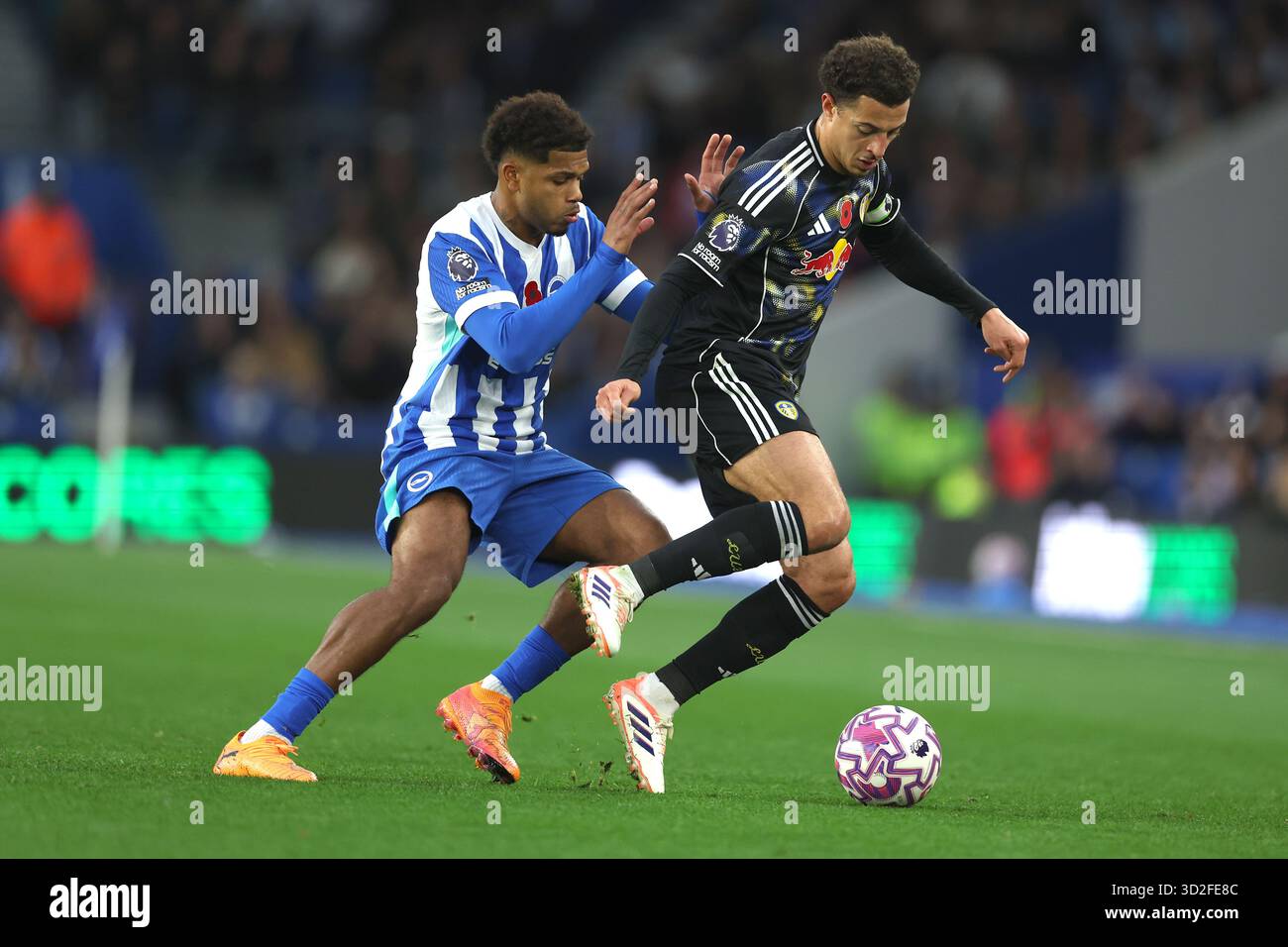 Brighton and Hove Albion's Georginio Rutter (left) and Leeds United's ...