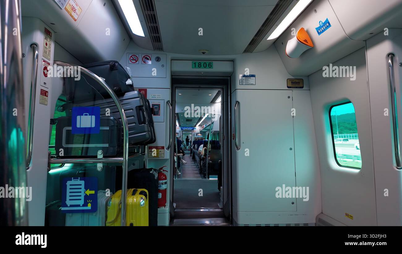 SEOUL, SOUTH KOREA - OCTOBER 11, 2025 - Arex Express Train interior ...