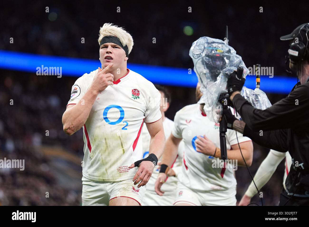 England’s Henry Pollock celebrates scoring his sides second try of the ...