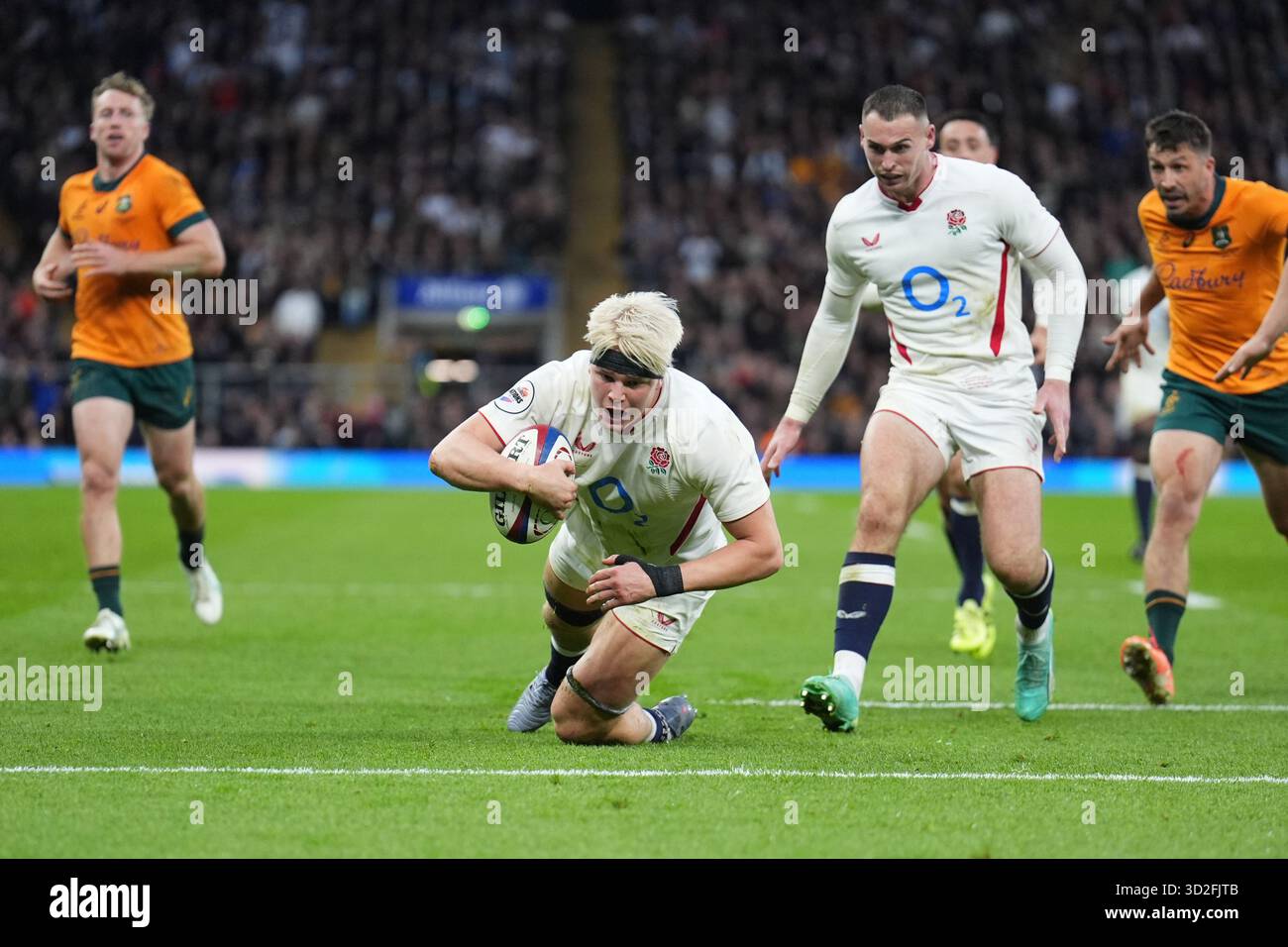 England’s Henry Pollock scores their side’s second try of the game ...