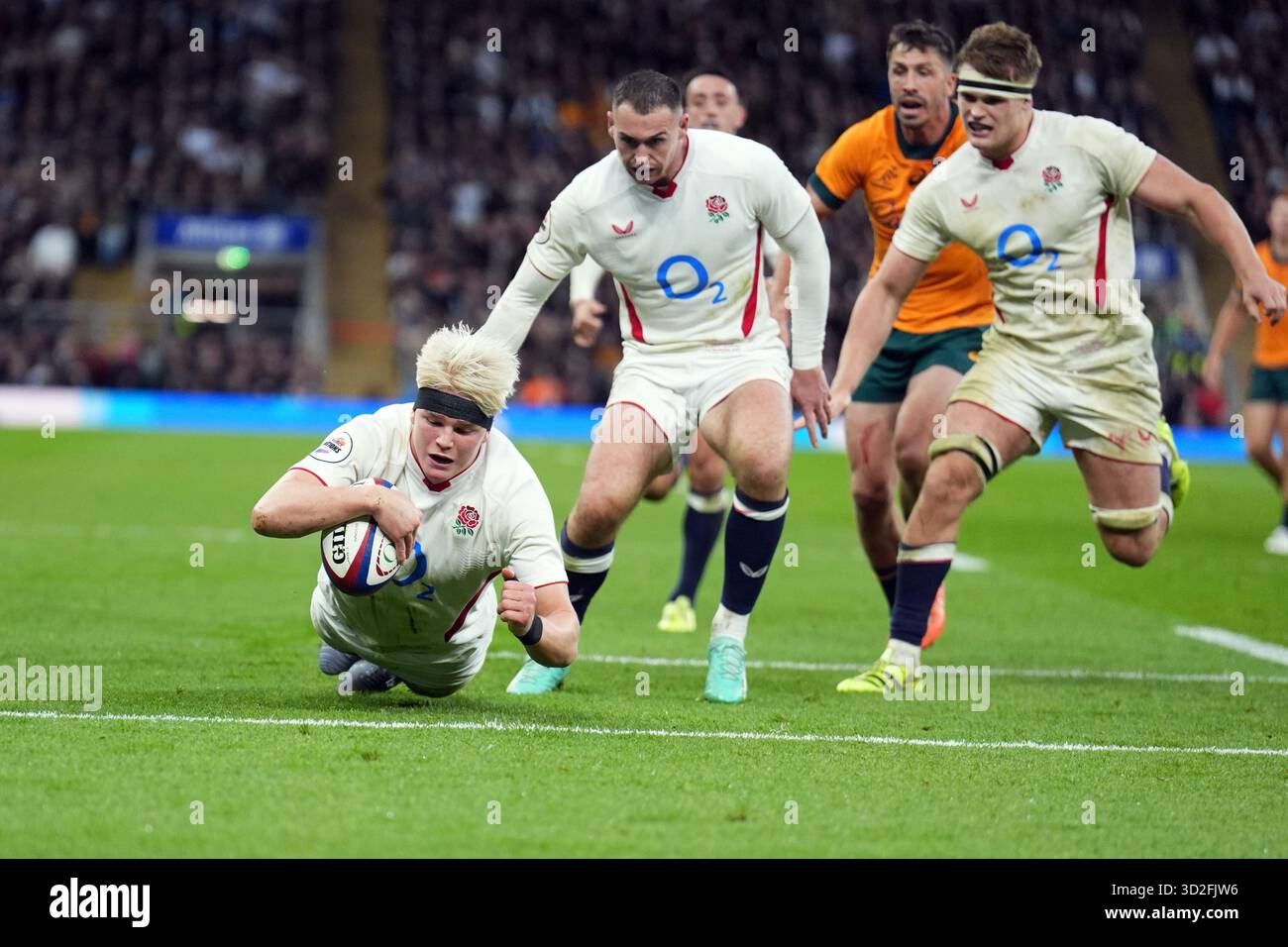 England’s Henry Pollock scores their side’s second try of the game ...