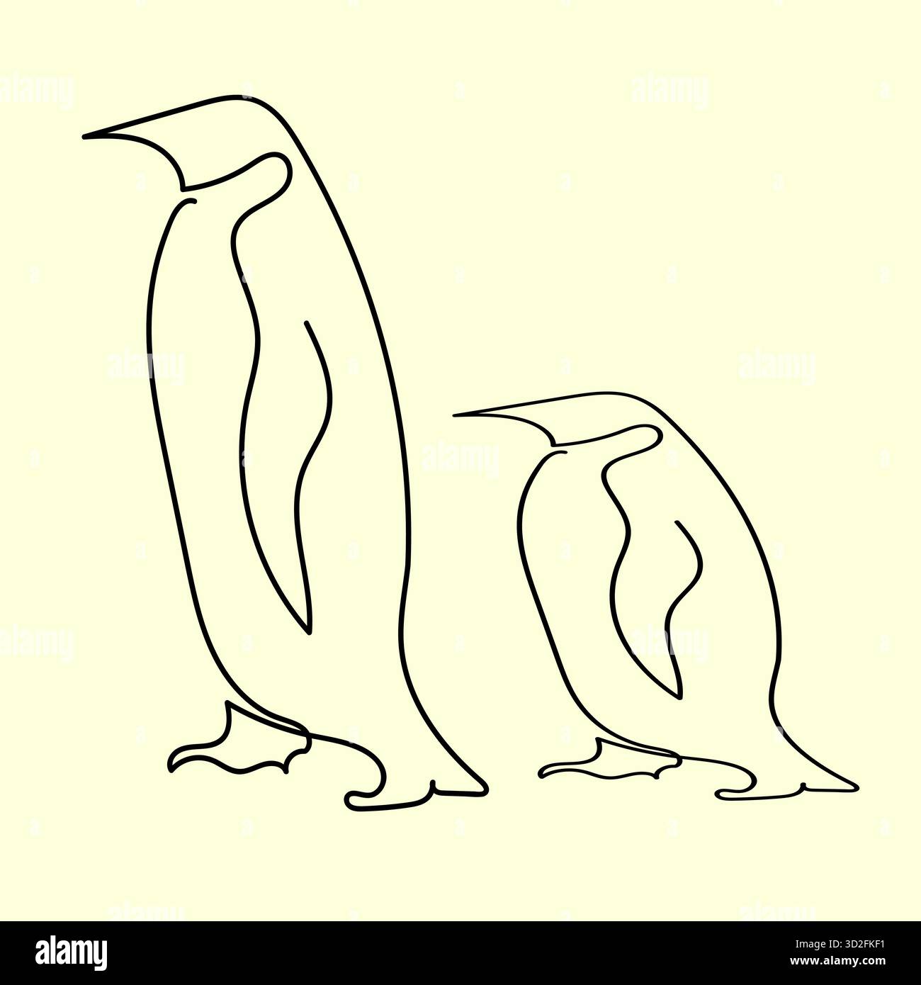 Minimalist line art of penguins, continuous one line drawing Stock ...