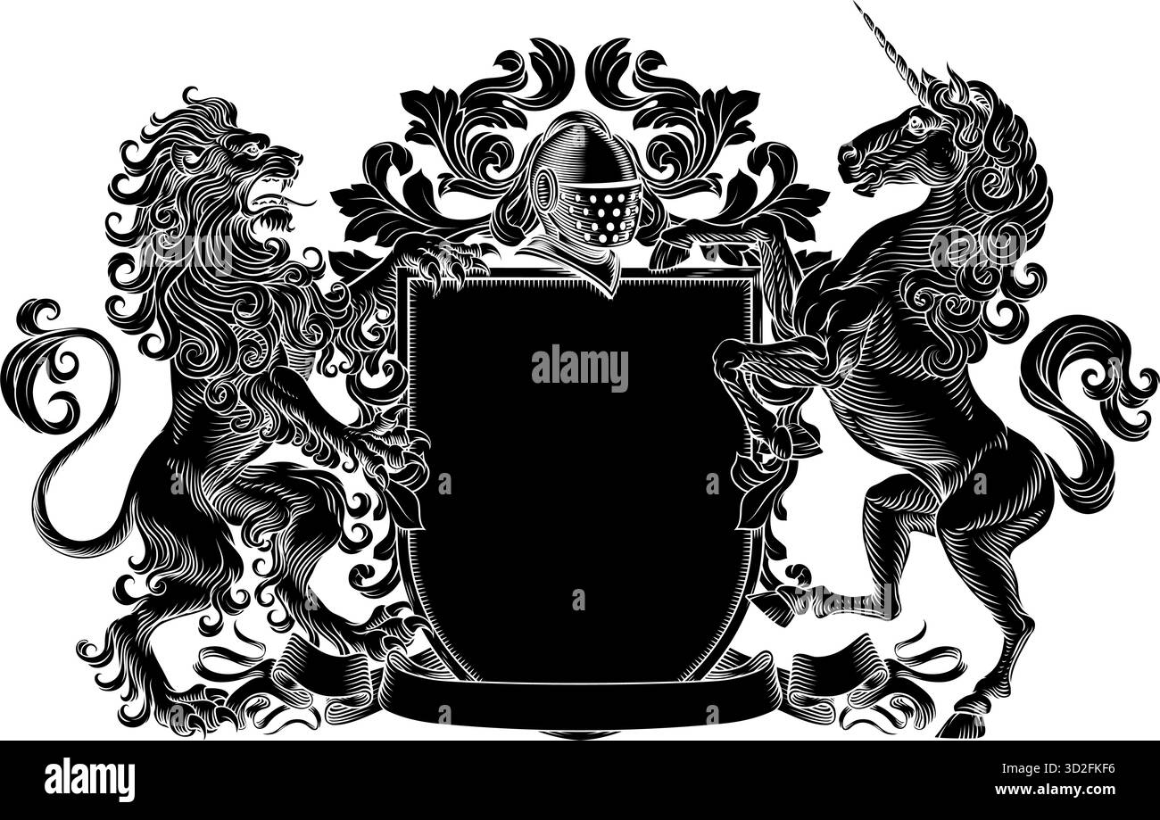 Coat of arms lion and unicorn england drawing hi-res stock photography ...