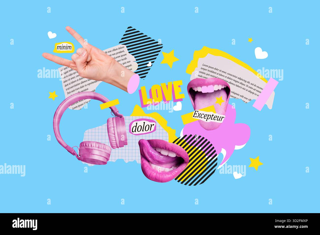 Trend sketch 3d photo collage of human hand show rock roll gesture ...