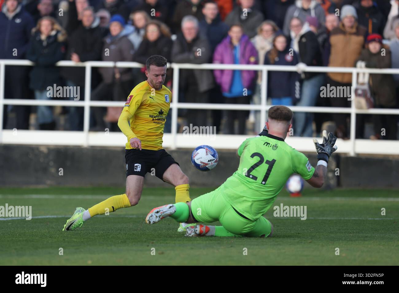 Barrow's Elliot Newby scores their first goal during the Emirates FA ...