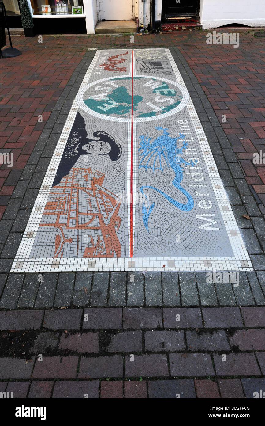 The Greenwich Meridian Line Mosaic in sun Street, Waltham Abbey town ...