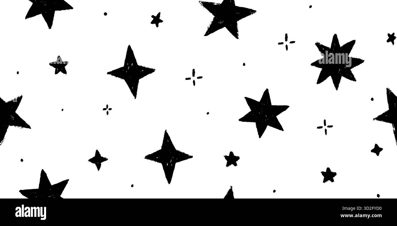 Vector kids pattern with doodle textured stars. Vector seamless ...