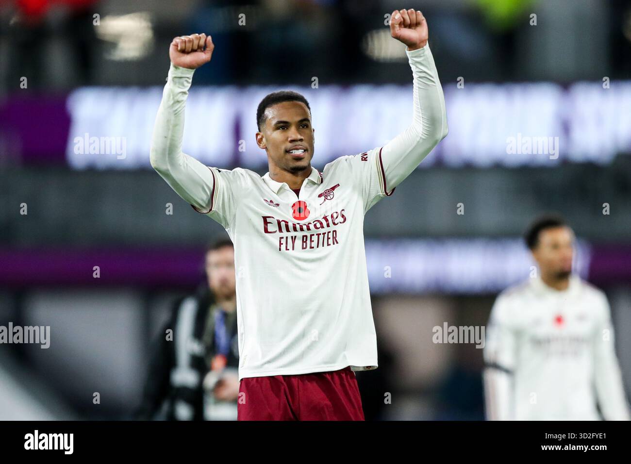 Gabriel of Arsenal celebrates 0-2 win after the Premier League match ...