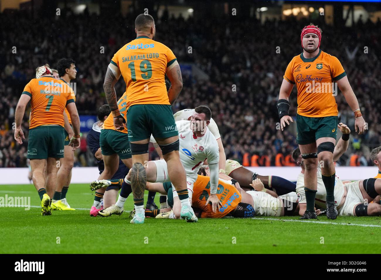 England’s Ben Spencer celebrates his sides fourth try of the game ...