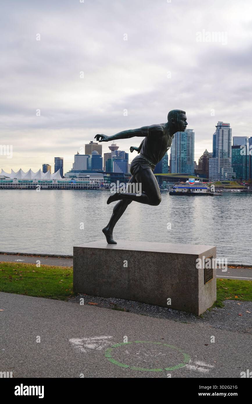 Close-up of the bronze Harry Winston Jerome statue at Stanley Park ...