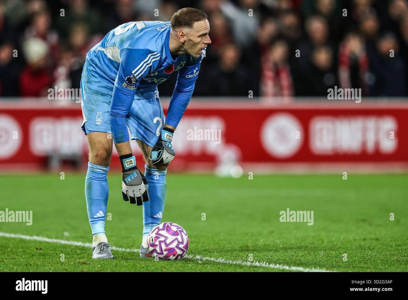 Nottingham Forest goalkeeper Matz Sels prepares to take a goal kick ...