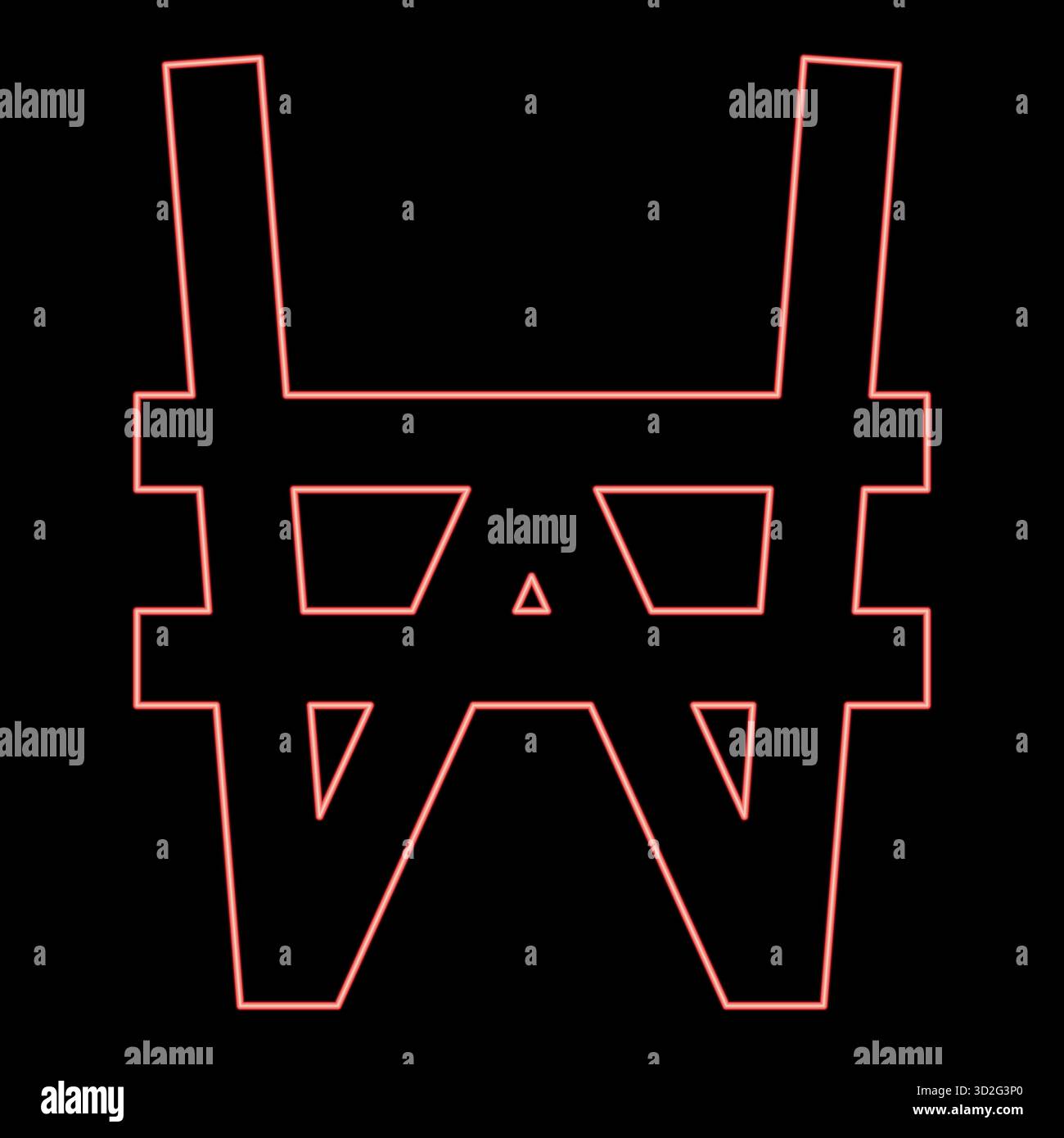 Neon south Korean won currency symbol sign red color vector ...