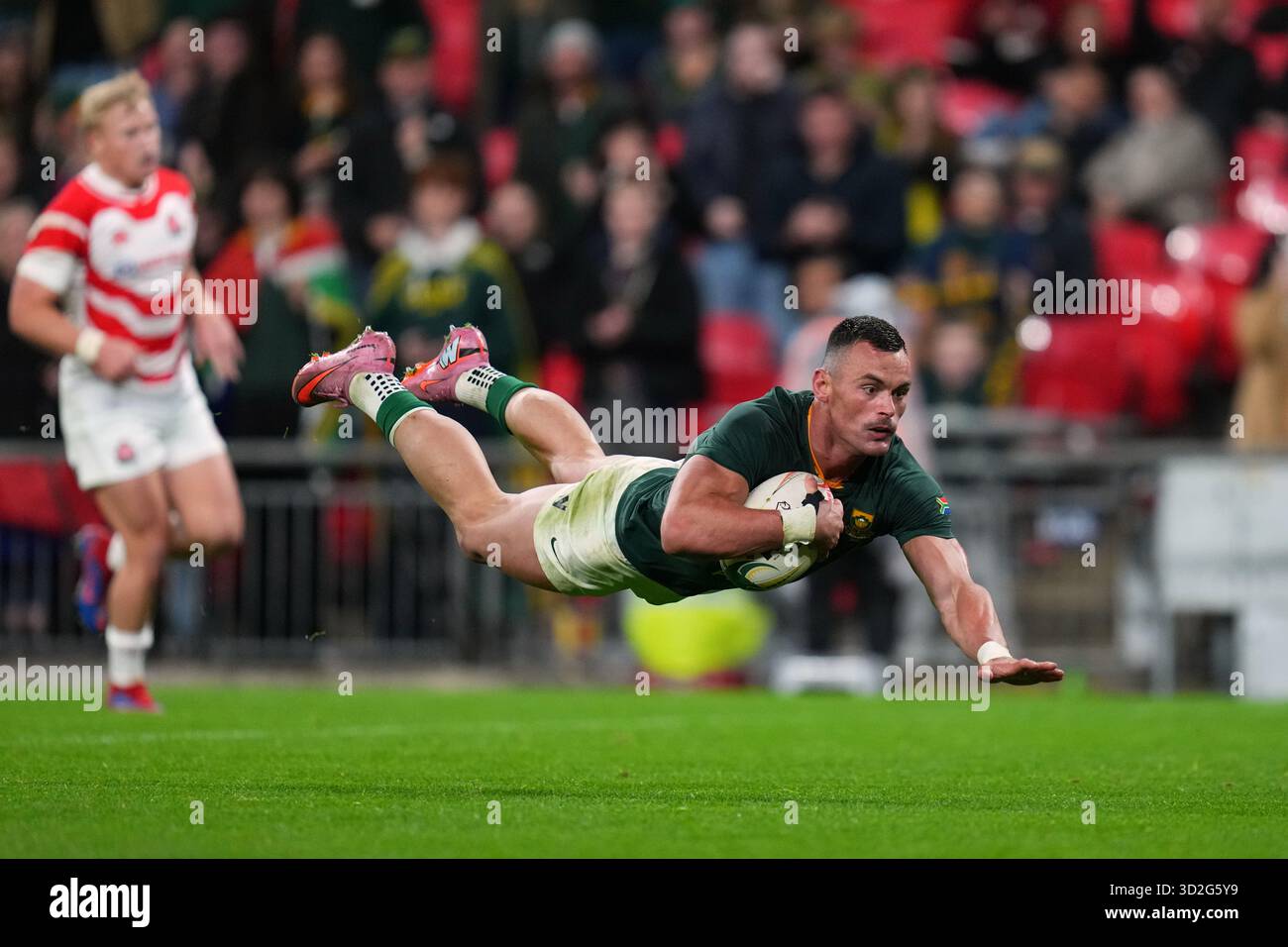 South Africa's Jesse Kriel scores a try during the rugby union Nations ...