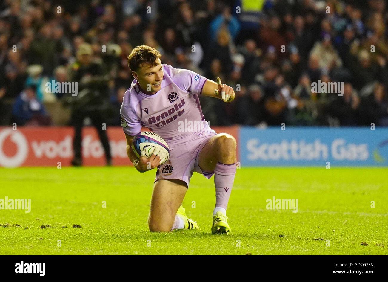 Scotland's Jamie Dobie celebrates scoring his sides fourth try of the ...