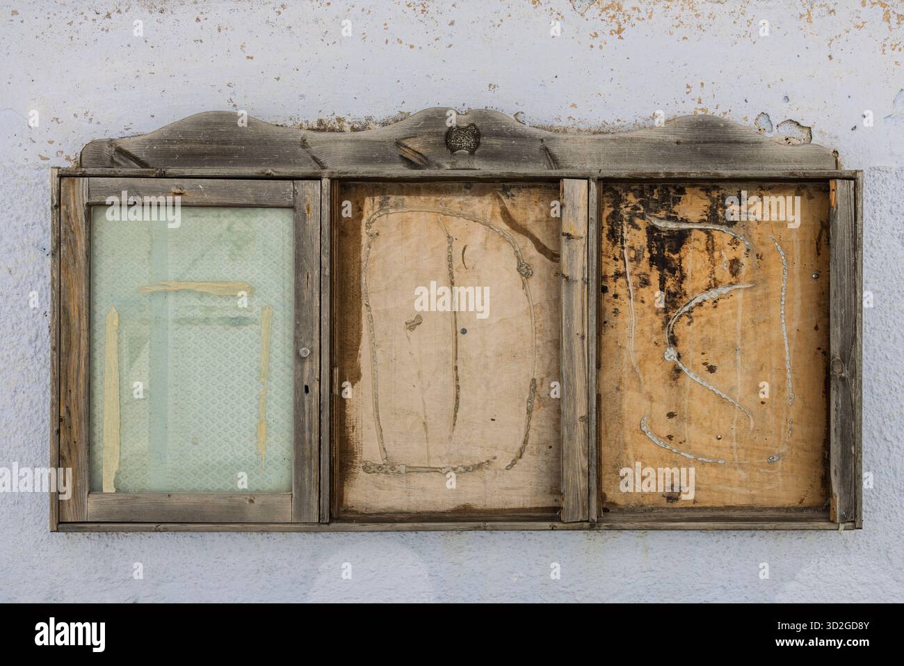 Weathered Vintage Wooden Notice Board or Display Case in the shape of a ...